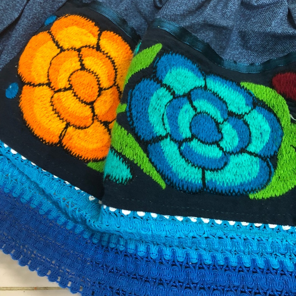 Spanish Style Top ... Flower Design ... Denim - Gem